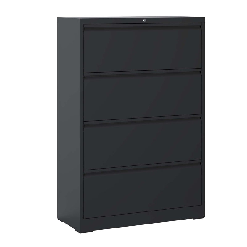 Inbox Zero 4 Drawer Lateral File Cabinet Black Lockable Metal Cabinet for Home Office Wayfair